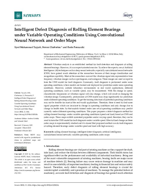 (PDF) Intelligent Defect Diagnosis of Rolling Element Bearings under ...
