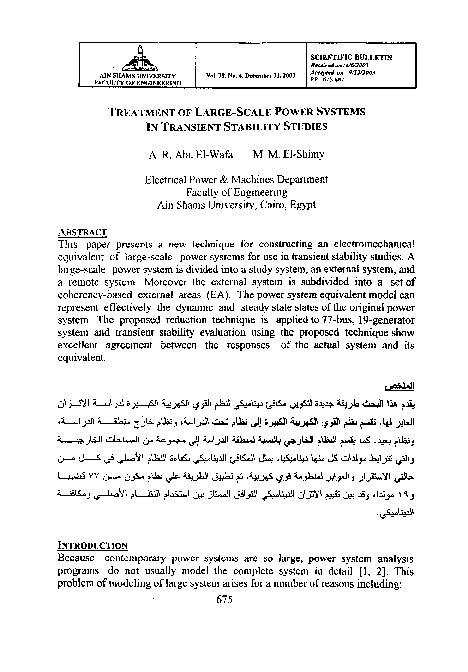 (PDF) Treatment of large-scale power systems in transient stability studies