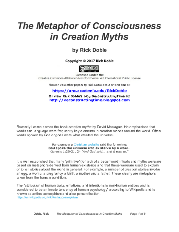 (PDF) The Metaphor of Consciousness in Creation Myths
