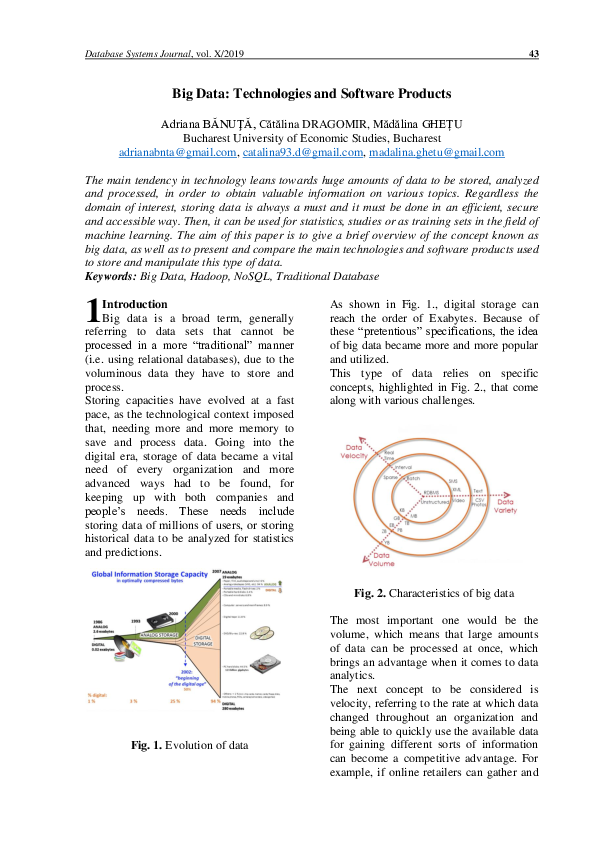 (PDF) Big Data: Technologies and Software Products