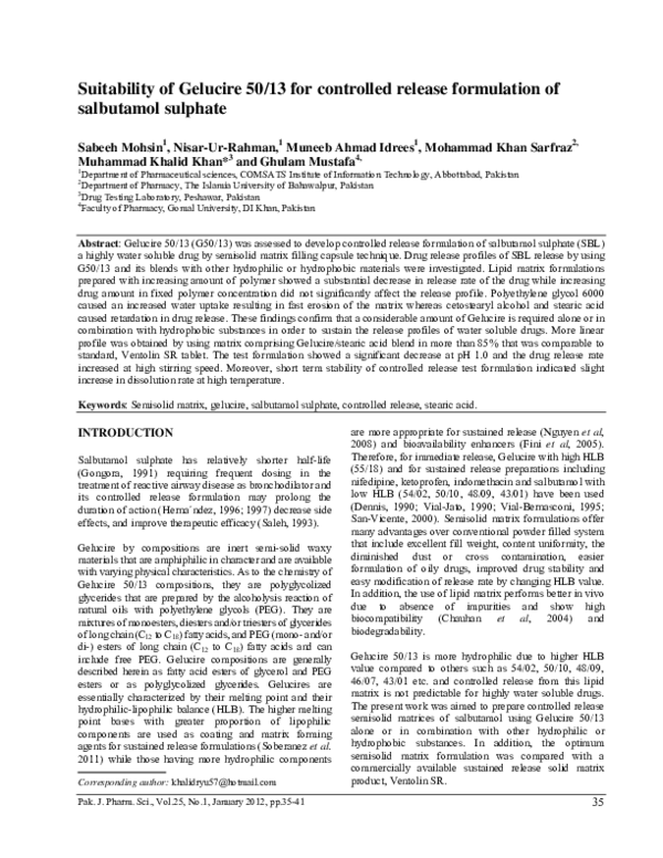 (PDF) Suitability of Gelucire 50/13 for controlled release formulation ...