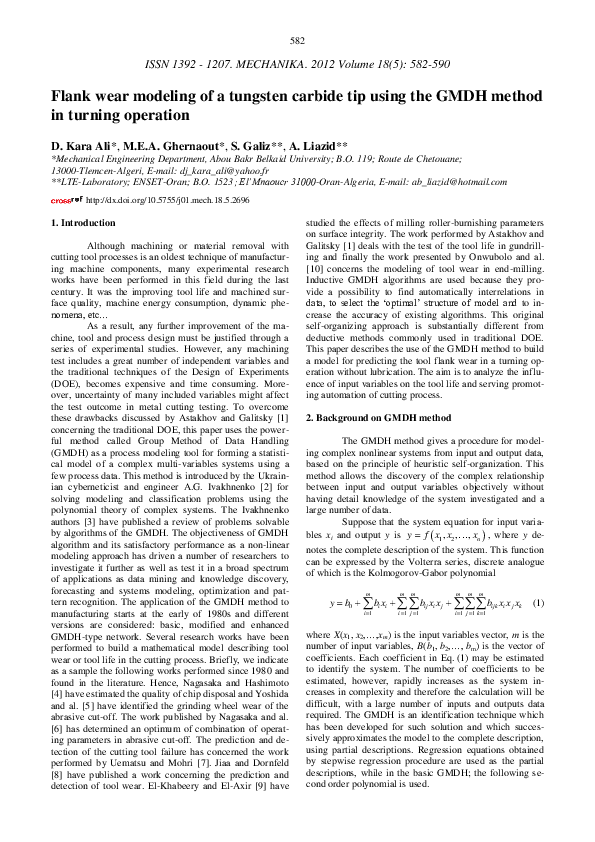 Pdf Cutting Tool Wear Prediction By Using The Group Method Of Data Handling Gmdh Abdelkrim