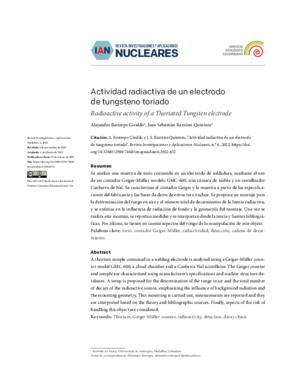 (PDF) Actividad radiactiva de un electrodo de tungsteno toriado ...