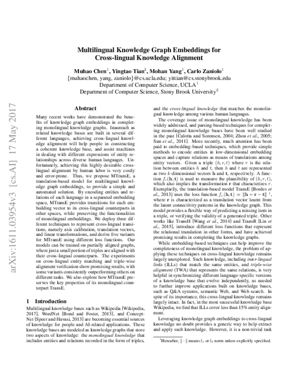 (PDF) Multilingual Knowledge Graph Embeddings for Cross-lingual Knowledge Alignment