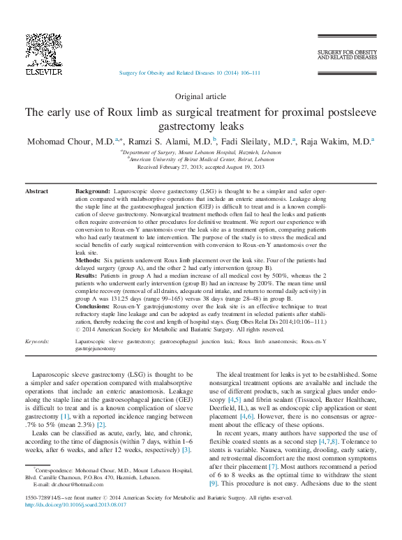 (PDF) The early use of Roux limb as surgical treatment for proximal ...