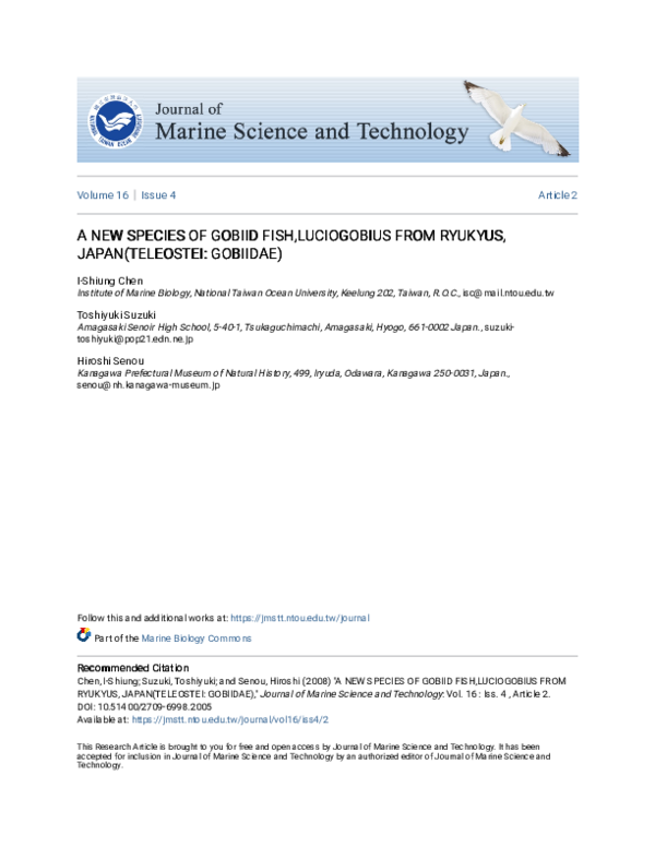 (PDF) A New Species of Gobiid Fish,Luciogobius from Ryukyus, Japan ...