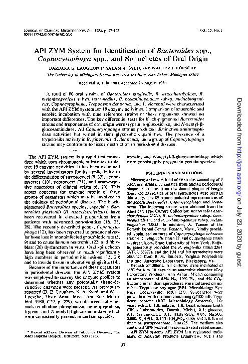 (PDF) API ZYM system for identification of Bacteroides spp ...