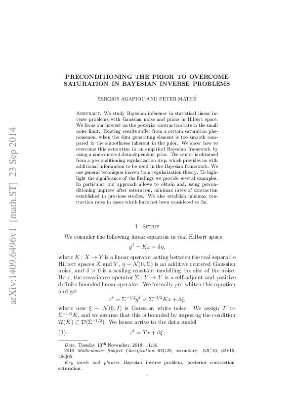 (PDF) Preconditioning the prior to overcome saturation in Bayesian inverse problems