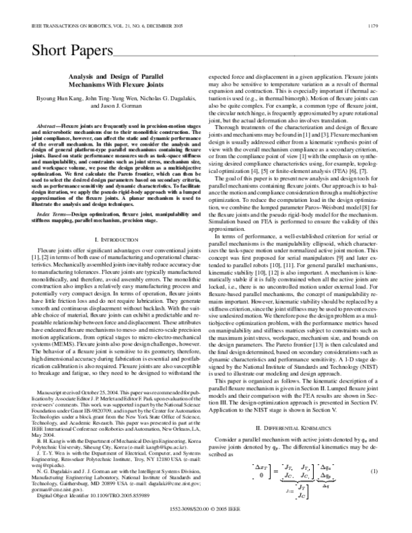 (PDF) Analysis and design of parallel mechanisms with flexure joints