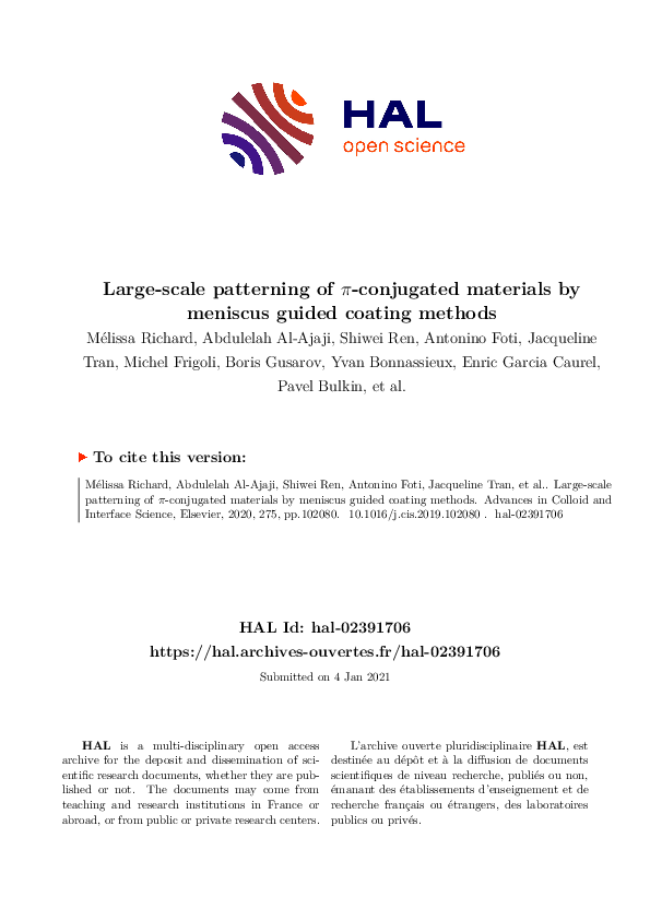 (PDF) Large-scale patterning of π-conjugated materials by meniscus guided coating methods