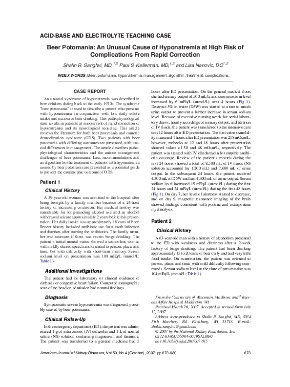 (PDF) Beer Potomania: An Unusual Cause of Hyponatremia at High Risk of ...