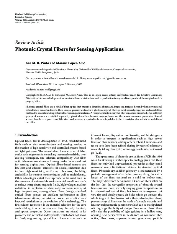 (PDF) Photonic crystal fibers for sensing applications