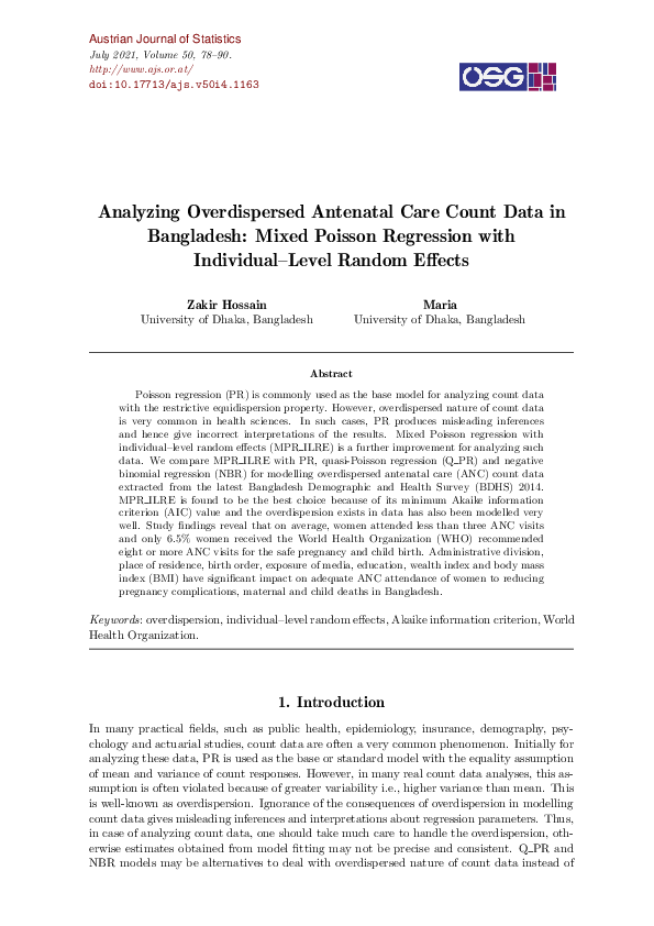 (PDF) Analyzing Overdispersed Antenatal Care Count Data in Bangladesh: Mixed Poisson Regression ...