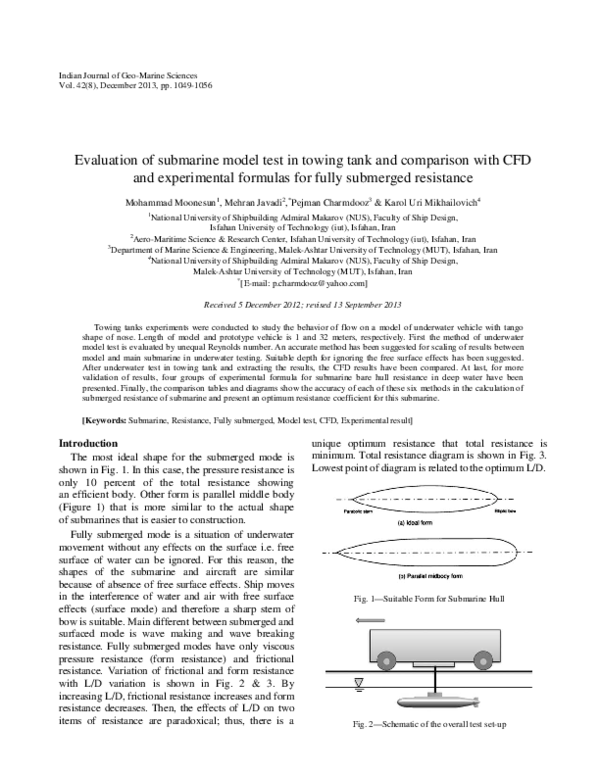 (PDF) Evaluation of submarine model test in towing tank and comparison ...