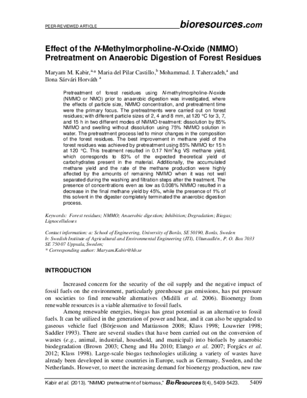 (PDF) Effect of the N-Methylmorpholine-N-Oxide (NMMO) Pretreatment on ...