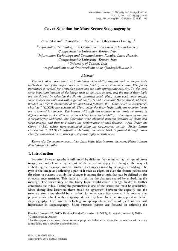 (PDF) Cover Selection for More Secure Steganography
