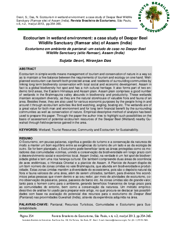 (PDF) Ecotourism in wetland environment: a case study of Deepor Beel ...