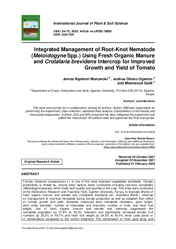 (PDF) Integrated Management of Root-Knot Nematode (Meloidogyne Spp ...