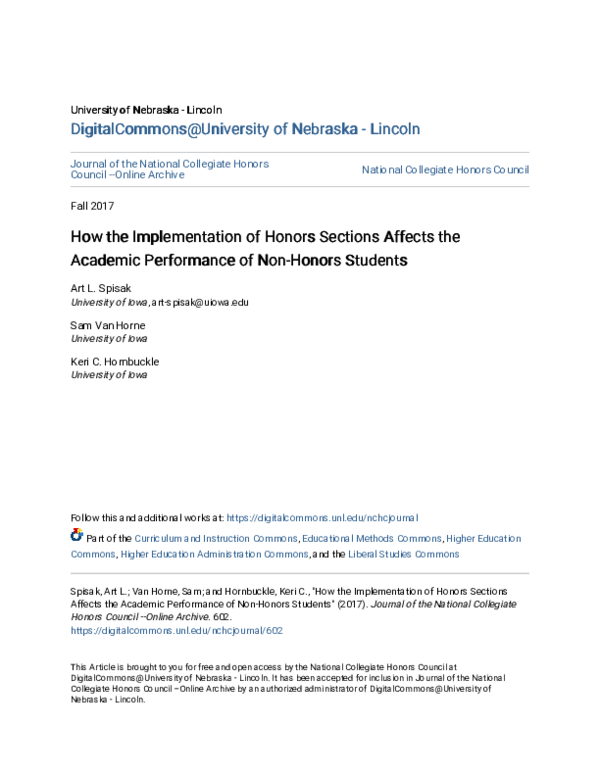 (PDF) How the Implementation of Honors Sections Affects the Academic ...