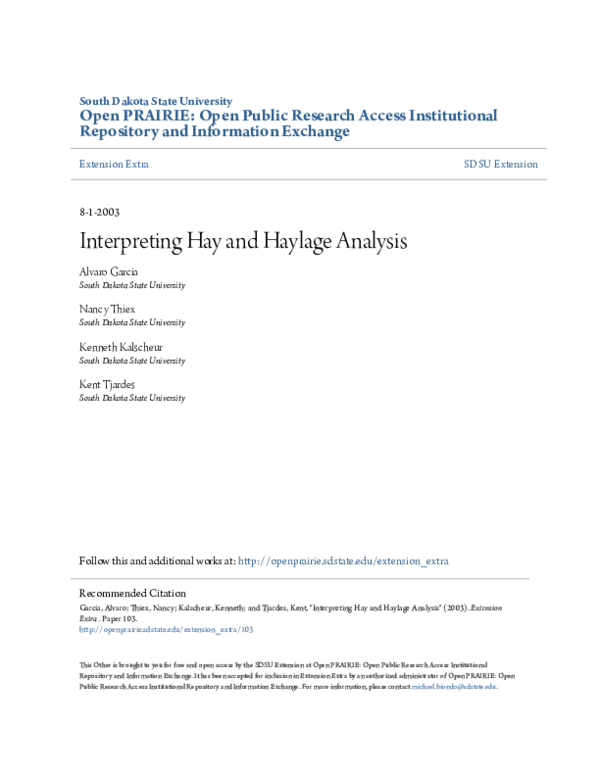 (PDF) Interpreting Hay and Haylage Analysis