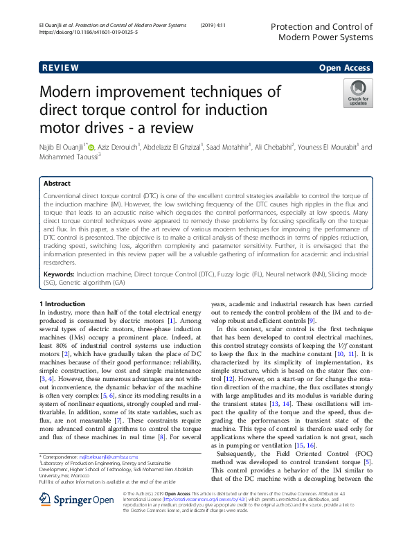 Pdf Modern Improvement Techniques Of Direct Torque Control For Induction Motor Drives A Review