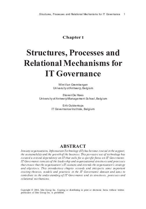 (PDF) Structures, Processes and Relational Mechanisms for IT Governance