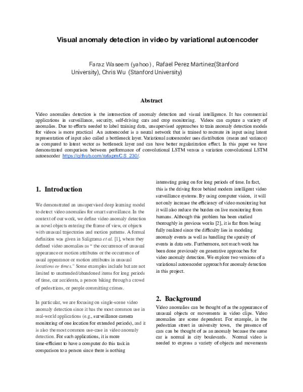 (PDF) Visual anomaly detection in video by variational autoencoder | Faraz Waseem - Academia.edu