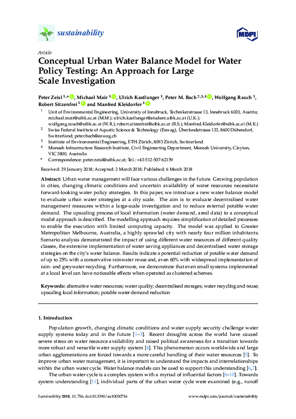 (PDF) Conceptual Urban Water Balance Model for Water Policy Testing: An ...