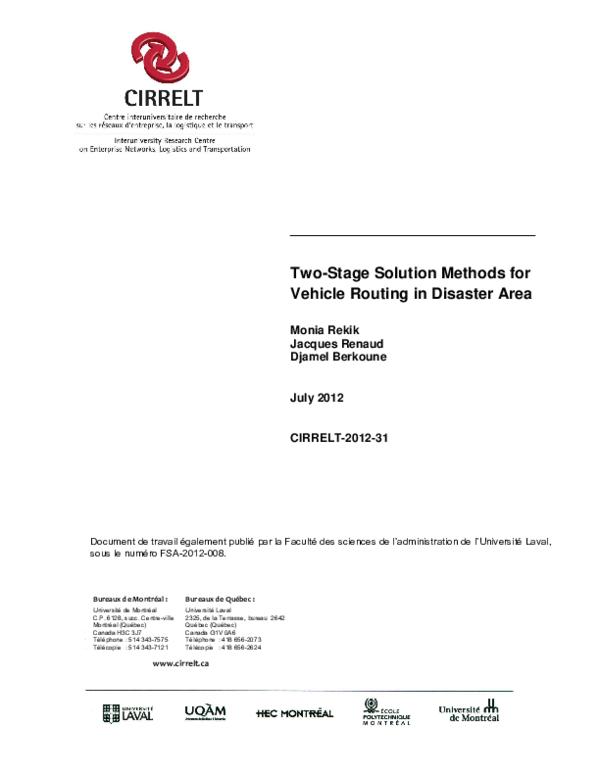 (PDF) Two-Stage Solution Methods for Vehicle Routing in Disaster Area