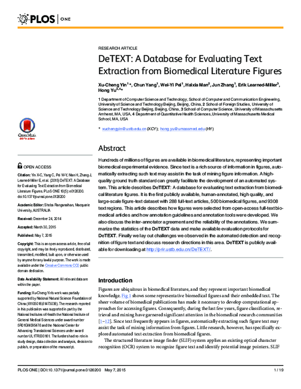 Pdf Detext A Database For Evaluating Text Extraction From Biomedical