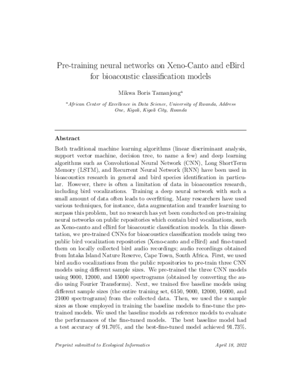 Pdf Pre Training Neural Networks On Xeno Canto And Ebird For Bioacoustic Classification Models