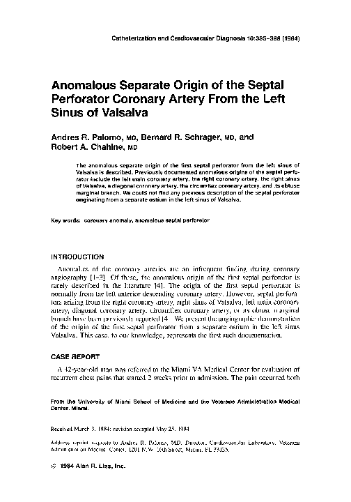 (PDF) Anomalous separate origin of the septal perforator coronary ...