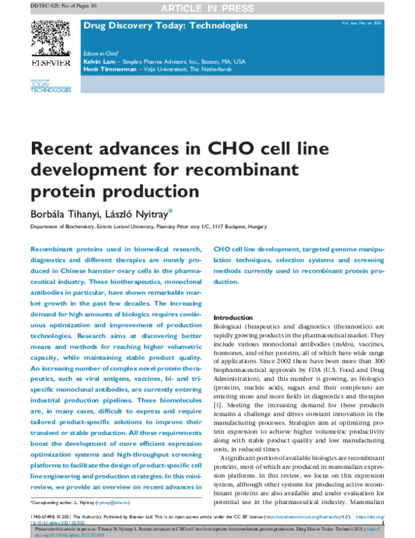(PDF) Recent advances in CHO cell line development for recombinant ...