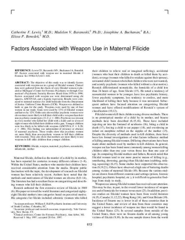 (PDF) Factors Associated with Weapon Use in Maternal Filicide
