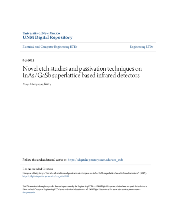 (PDF) Novel etch studies and passivation techniques on InAs/GaSb superlattice based infrared ...