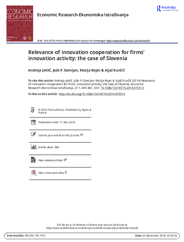 (PDF) Relevance of innovation cooperation for firms’ innovation ...