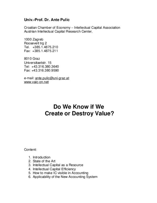 (PDF) Do we know if we create or destroy value?