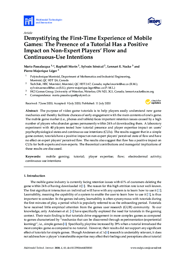 (PDF) Demystifying the First-Time Experience of Mobile Games: The ...