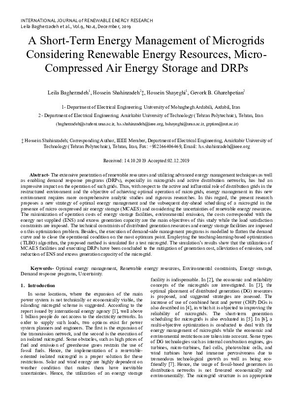 (PDF) A Short-Term Energy Management of Microgrids Considering ...