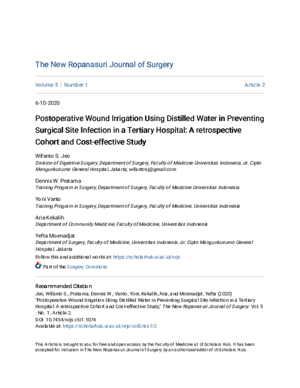 (PDF) Postoperative Wound Irrigation Using Distilled Water in ...