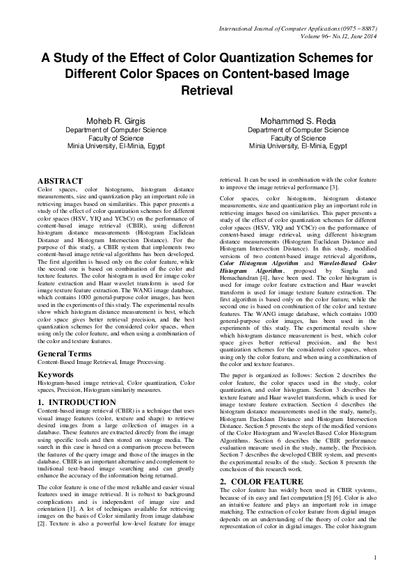 (PDF) A Study of the Effect of Color Quantization Schemes for Different ...