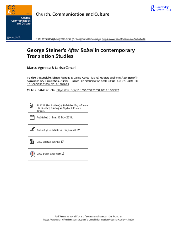 (PDF) George Steiner’s After Babel in contemporary Translation Studies
