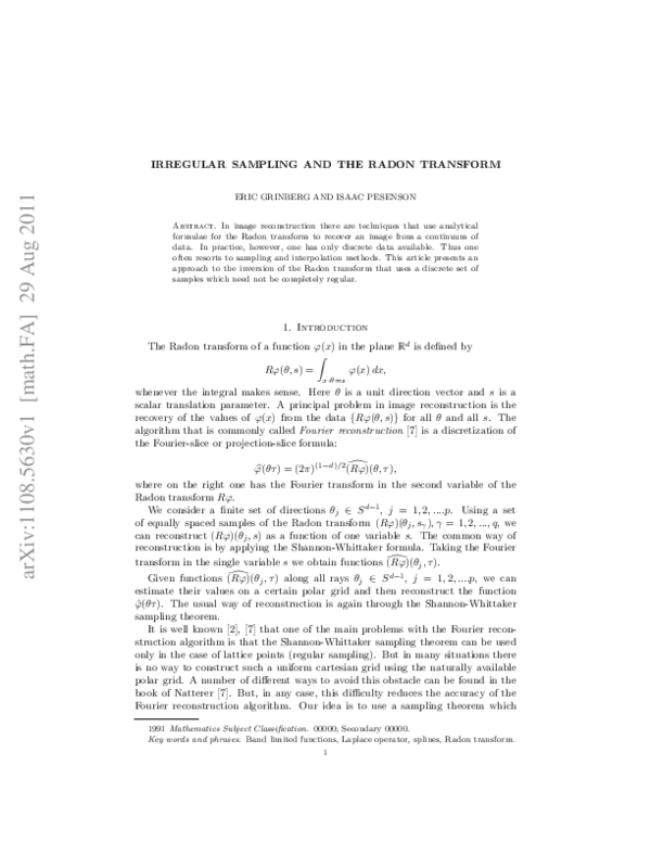 (PDF) Irregular sampling and the Radon transform
