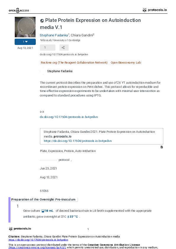 Pdf Plate Protein Expression On Autoinduction Media V1