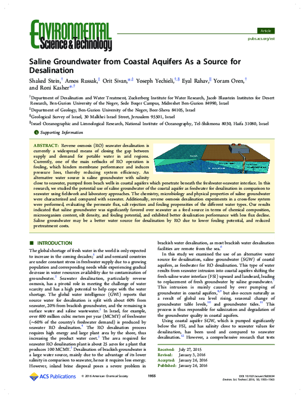 (PDF) Saline groundwater from coastal aquifers as a source for desalination