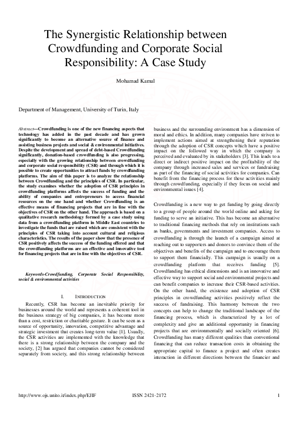 (PDF) The synergistic relationship between crowdfunding and corporate ...
