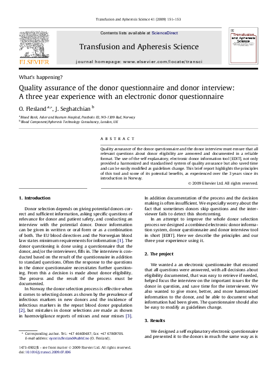 (PDF) Quality assurance of the donor questionnaire and donor interview ...