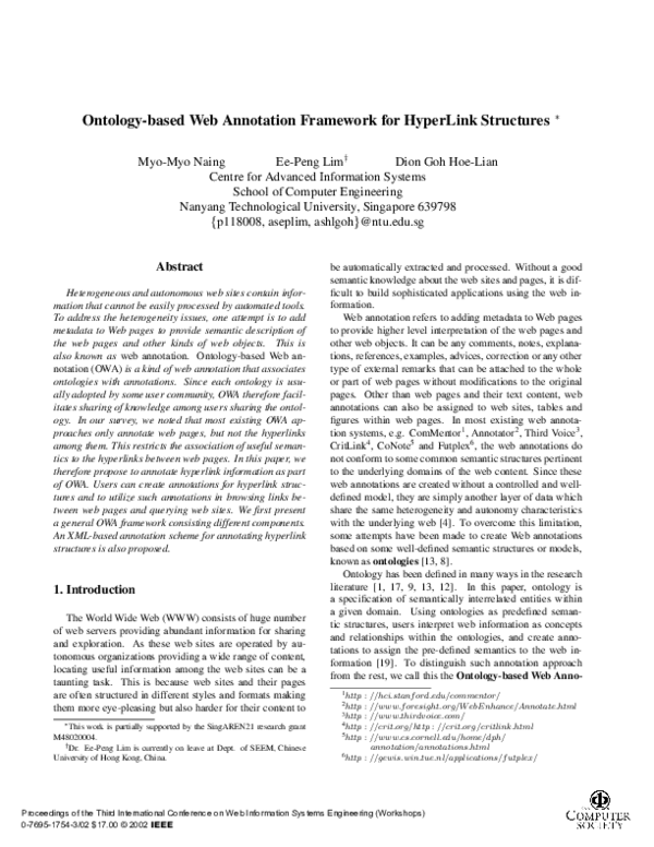 (PDF) Ontology-based web annotation framework for hyperlink structures | Myo Myo Naing ...