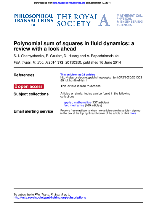(PDF) Polynomial sum of squares in fluid dynamics: a review with a look ahead