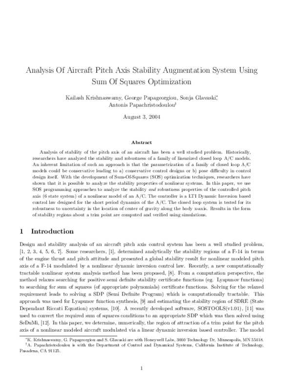(PDF) Analysis of aircraft pitch axis stability augmentation system using sum of squares ...